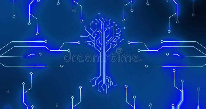 Image of Integrated Circuit and Digital Tree on Blue Background Stock ...