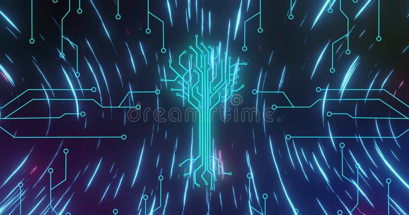 Image of Integrated Circuit Over Lights in Black Digital Space Stock ...