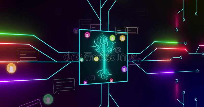 Image of Integrated Circuit Over Messages and Social Media Icons Over ...