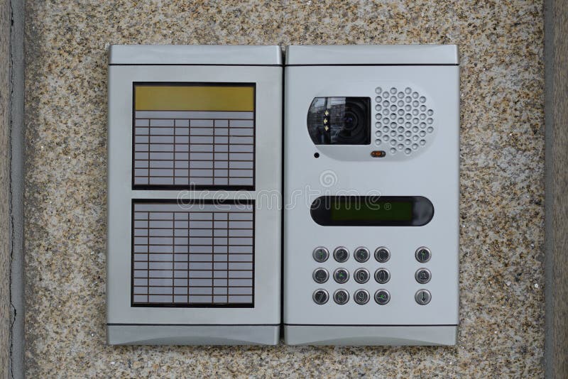 Intercom on a Stone Wall Close-up Stock Image - Image of iron ...