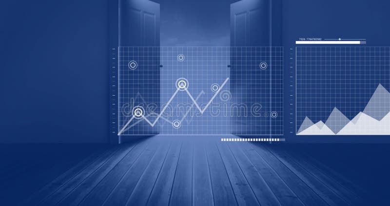 Image of Interface Charts Processing Data Over Open Doors in Blue Room ...