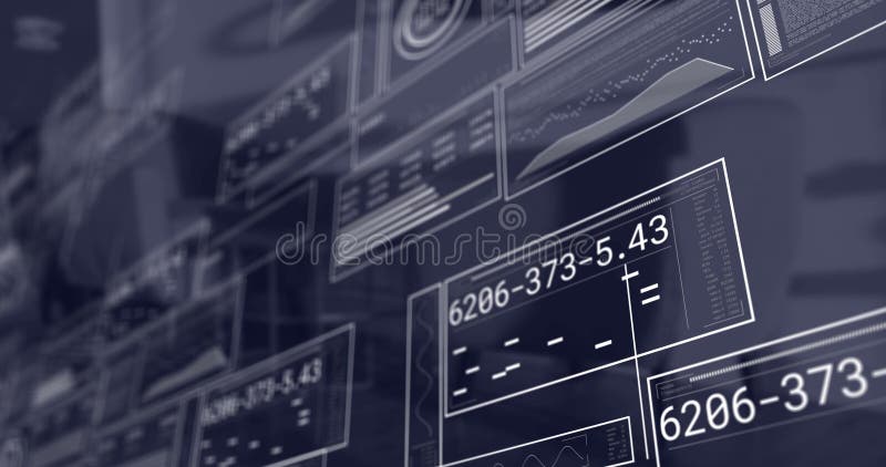 Image of Interface with Data Processing Against Empty Cafe at Office ...