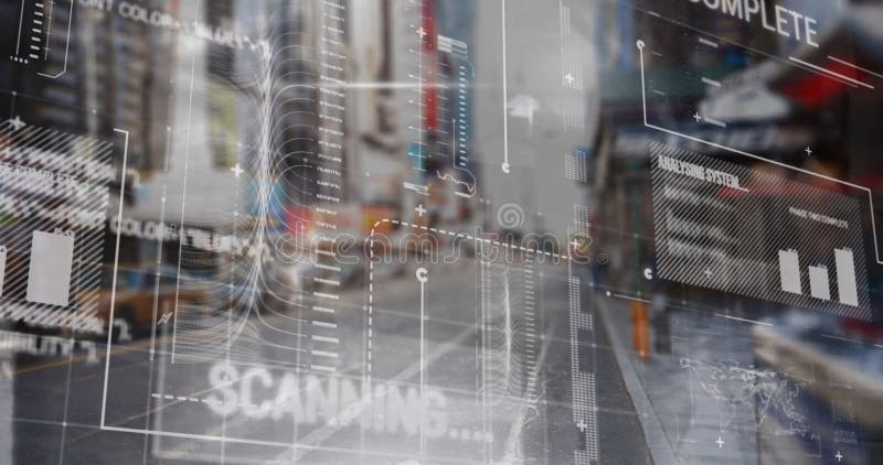 Image of Interface with Data Processing Against Time-lapse of People ...