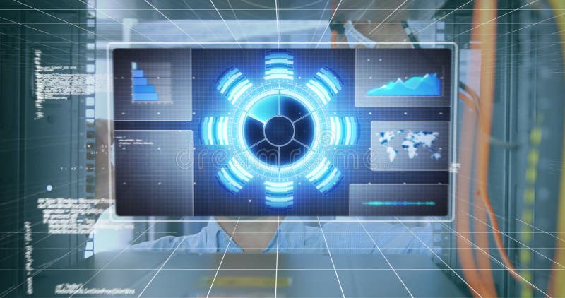 Image of Interface with Data Processing Over Caucasian Male Engineer ...