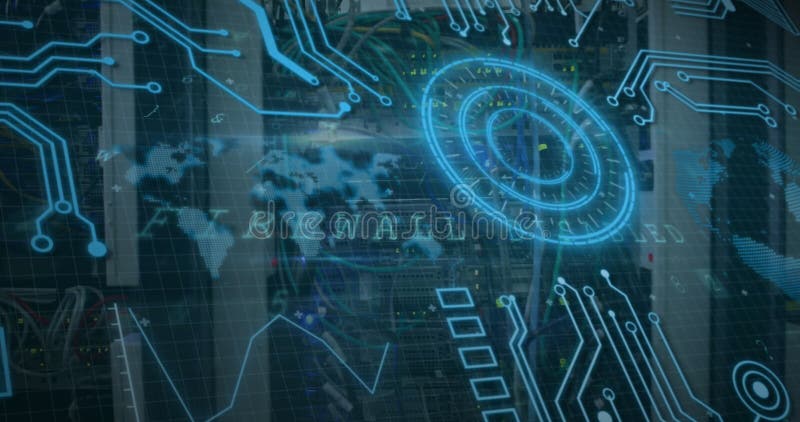 Image Of Interface With Data Processing And Round Scanner Over Close Up