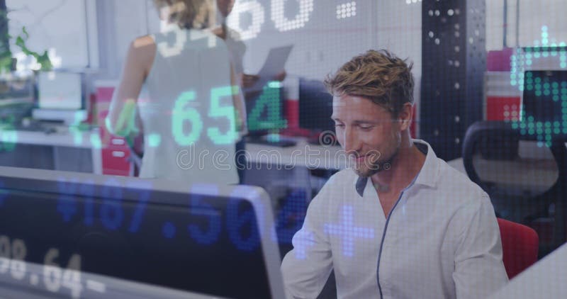 Image of Interface with Financial Data with Businessman and Colleagues ...