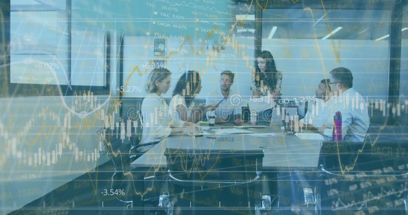 Image of Interface with Graphs and Data with Business Colleagues in ...