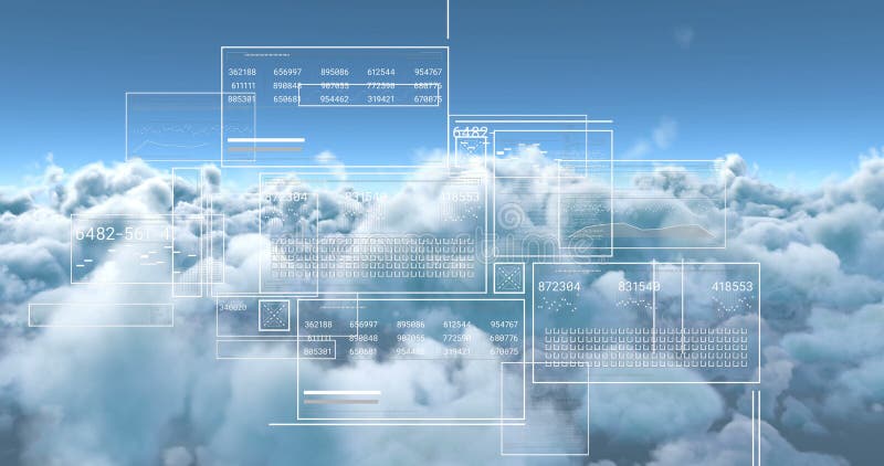 Image of Interface with Processing Data Over Blue Cloudy Sky Stock ...