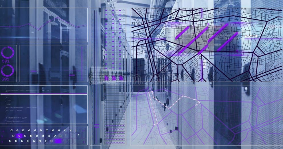 Image of Interface with Scanner and Street Map Over Computer Server ...