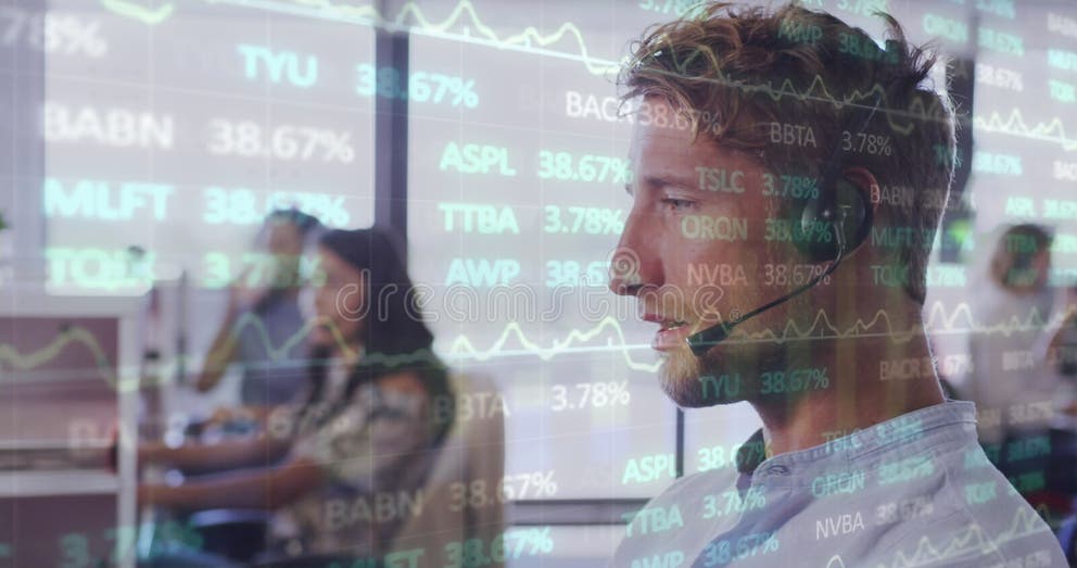 Image of Interface Showing Data and Statistics with Man Talking on ...