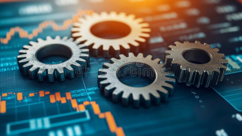 The Image of Interlocking Gears on a Financial Chart Signifies the ...