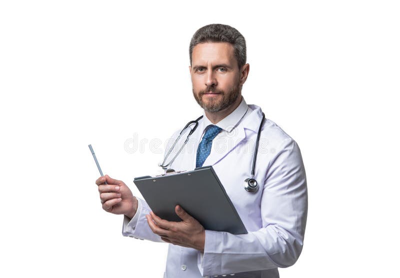 Internist with Anamnesis Isolated on White,advertisement. Internist ...