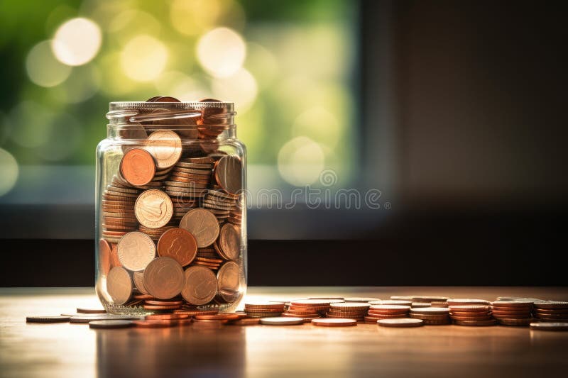 An Image of a Jar Filled with Coins Sitting on Top of a Table ...
