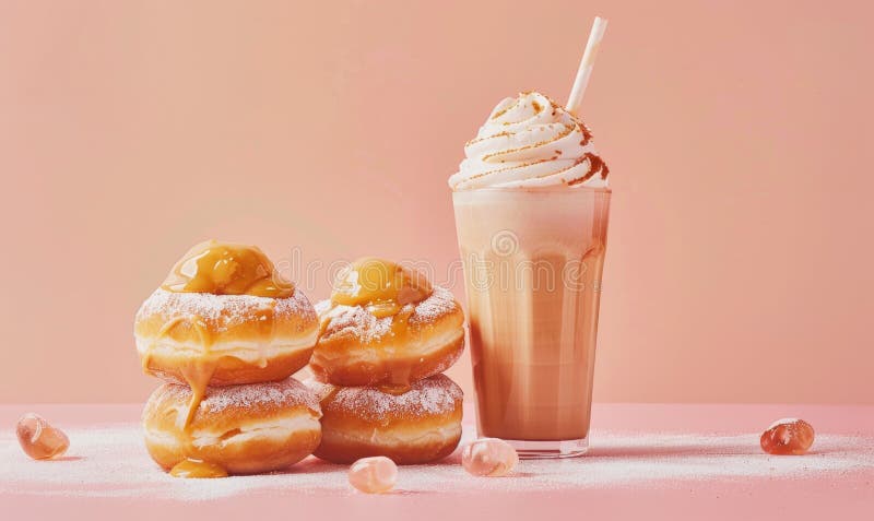 An Image of Jelly-filled Donuts on a Light Pink Background Stock Photo ...