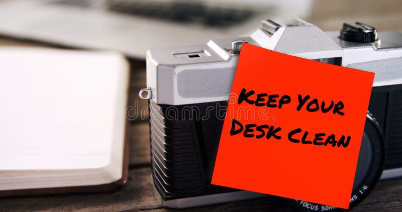 Image of Keep Your Desk Clean Note and Office Items on Desk Stock Photo ...