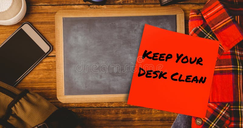 Image of Keep Your Desk Clean Text on Memo Note Over Chalkboard on Desk ...