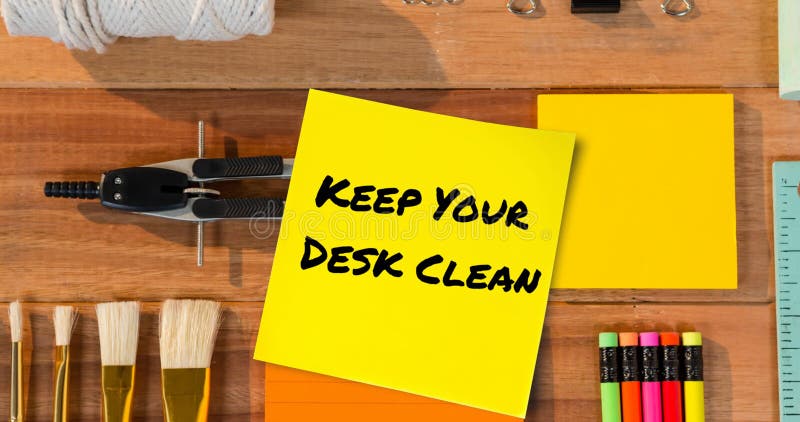 Image of Keep Your Desk Clean Text Over Desk with Stationery Stock ...