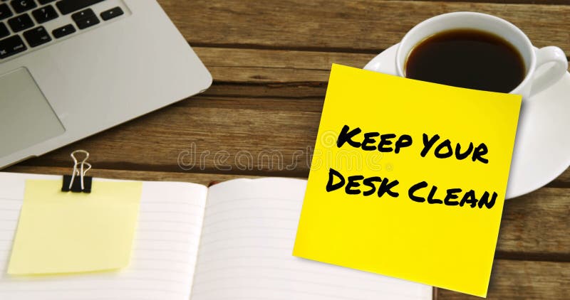 Image of Keep Your Desk Clean Text on Yellow Memo Note on Desk with ...