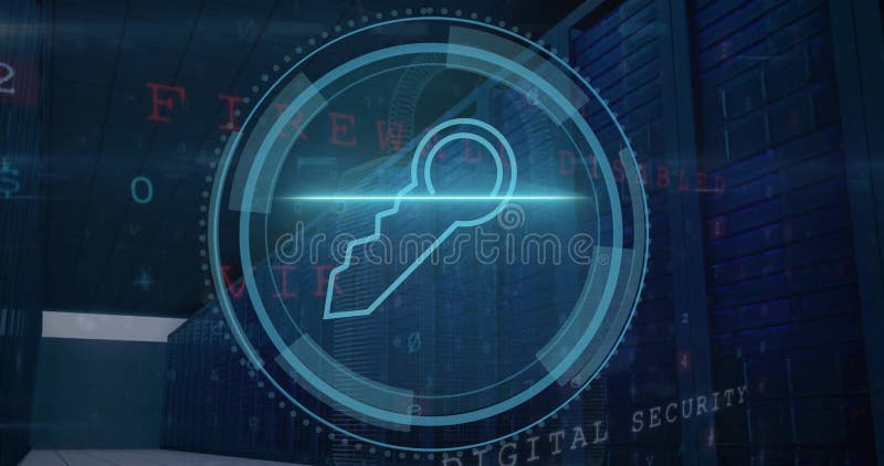 Image of Key Icon and Security Scanner Interface Over Processing Data ...