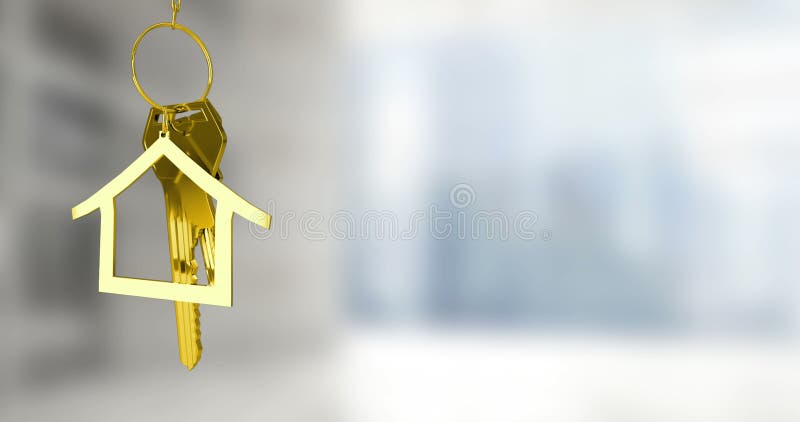 Image of Keys with House Keychain Over Blurred Background Stock ...