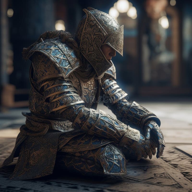 Image of Kneeling Knight Portrait Generative AI Stock Illustration ...