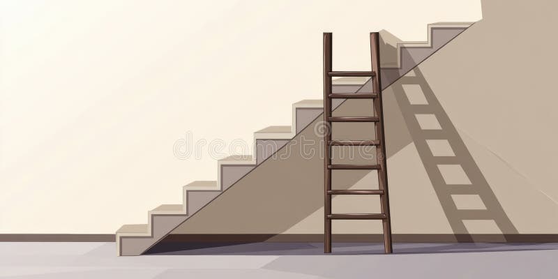 Image of a Ladder Leaning Against a Wall with a Staircase Nearby ...