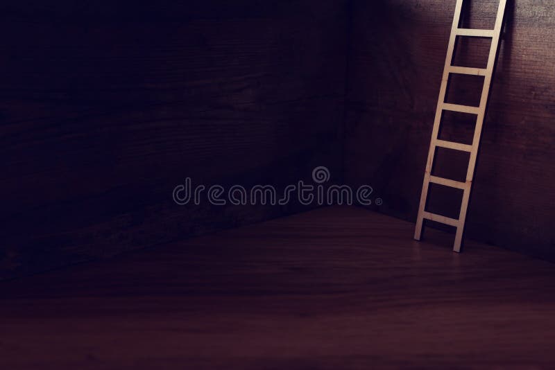 Image of Ladder Over Dark Wooden Wall Stock Image - Image of education ...