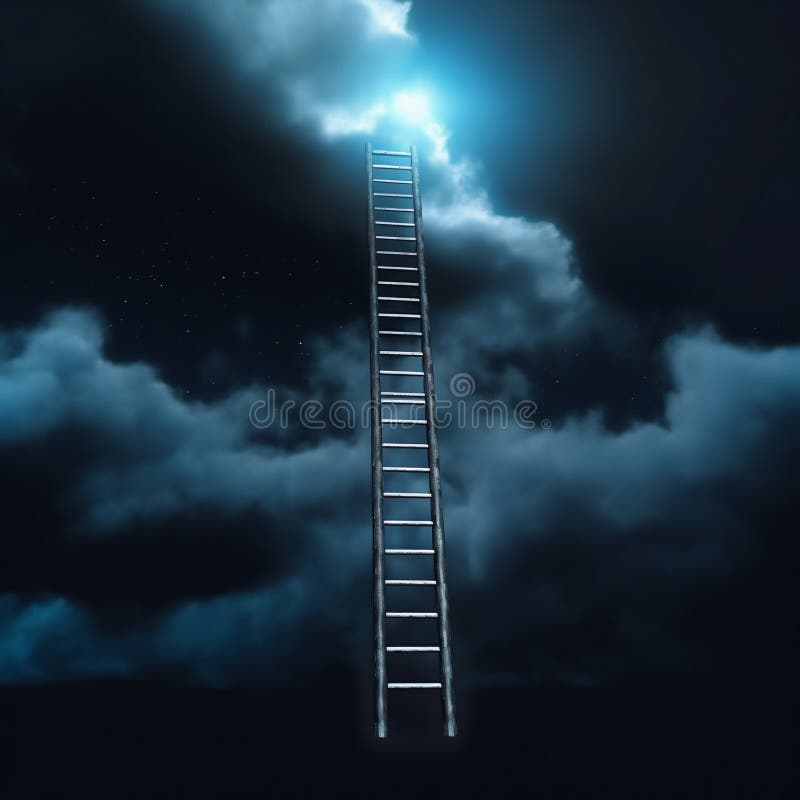 An Image of a Ladder Rising Up into the Clouds from Which Light Comes ...
