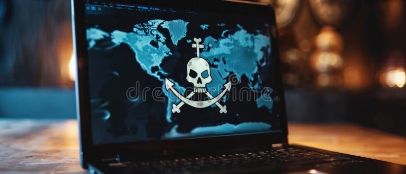 The Image on a Laptop Depicts a Skull Superimposed on a World Map ...