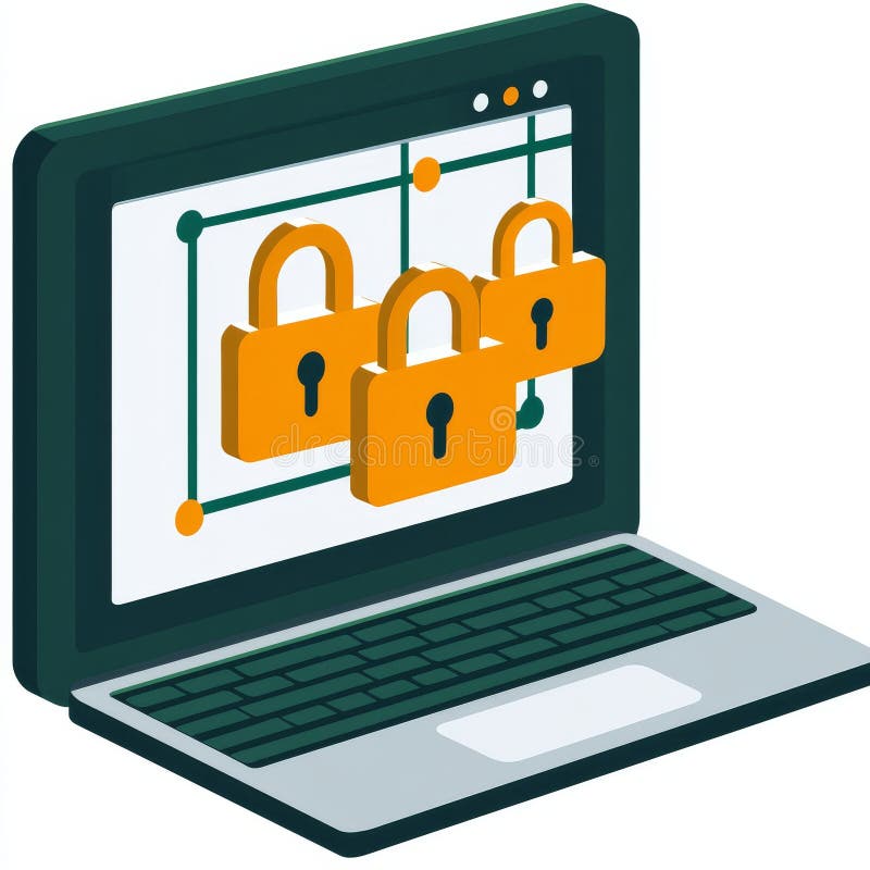 Image of a Laptop Displaying Network Security Icons and Lock Symbols ...