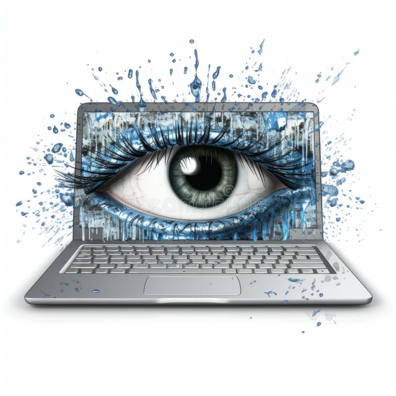 An Image of a Laptop with an Eye on it Stock Illustration ...
