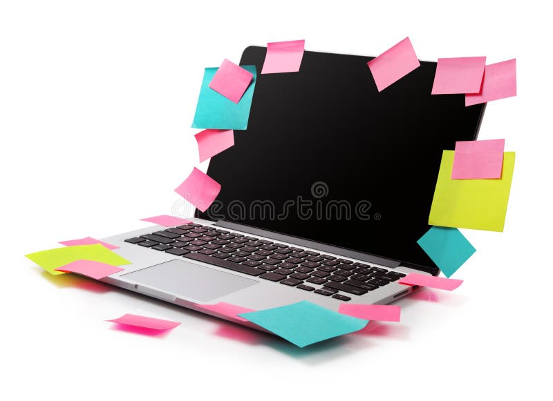 Image of Laptop Full of Colorful Sticky Notes Reminders Stock Image ...