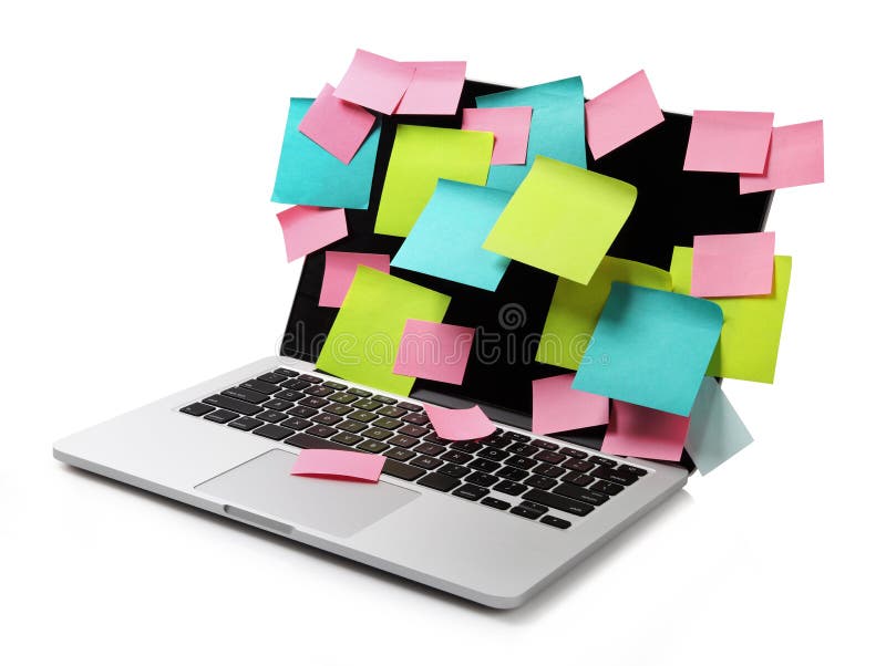 Image of Laptop Full of Colorful Sticky Notes Reminders on Scree Stock ...