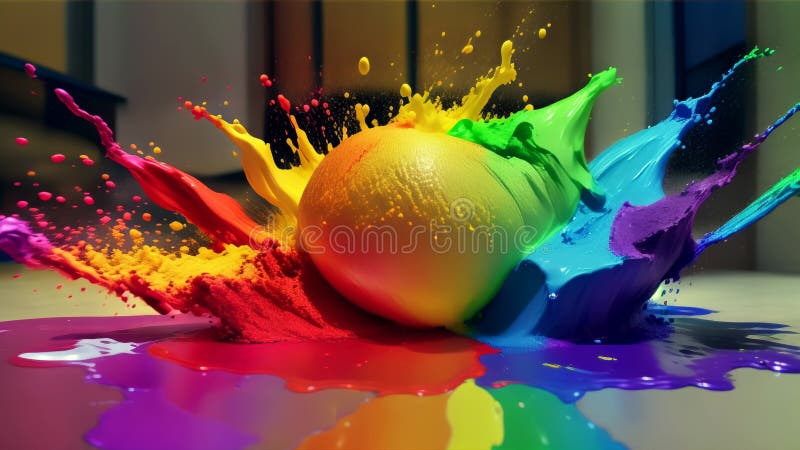 Exploding Rainbow Paint with Apple Stock Footage - Video of energy ...