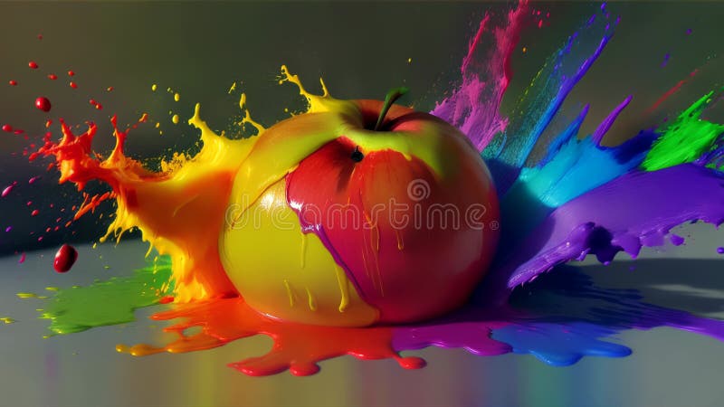 Exploding Rainbow Paint with Apple Stock Video - Video of color ...