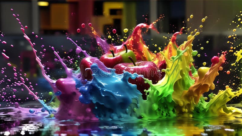 Exploding Rainbow Paint with Apple Stock Video - Video of shimmer ...