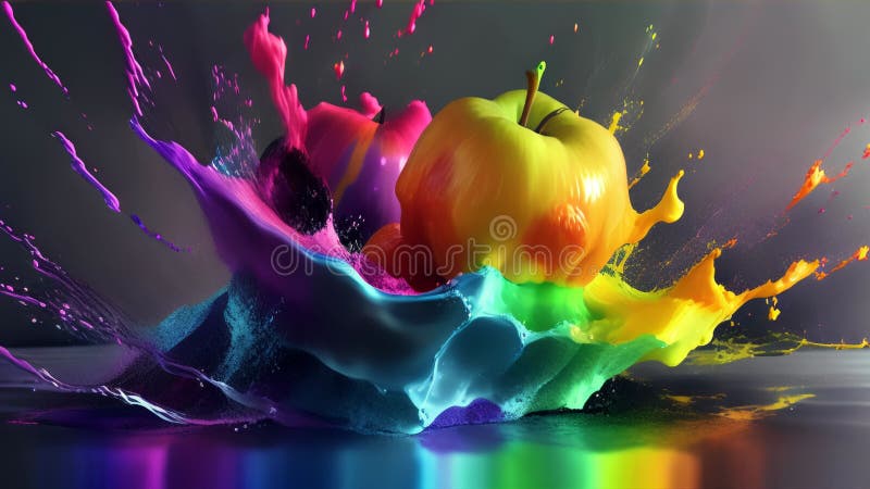 Exploding Rainbow Paint with Apple Stock Video - Video of design ...