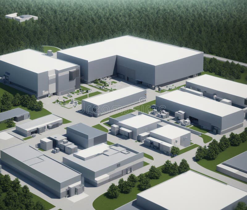 An Image of a Large Industrial Complex with Several Buildings and ...