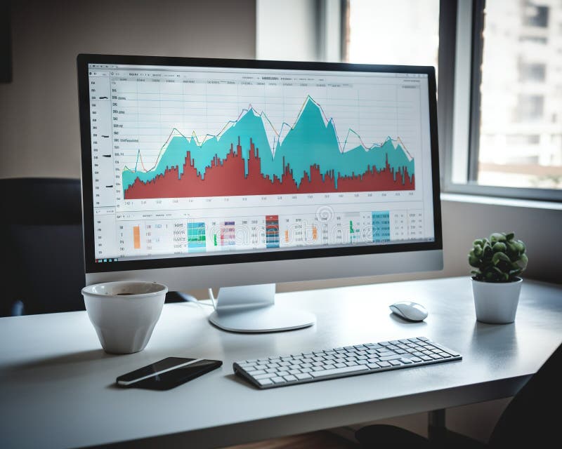 Large Monitor with a Graph on it Has a Keyboard and Mouse on it. Stock ...