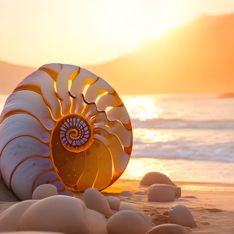 Image of the Large Nautilus Shell and Ordinary Shell Laying on the ...