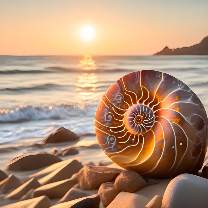 Image of the Large Nautilus Shell and Ordinary Shell Laying on the ...