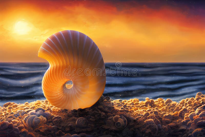 Image of the Large Nautilus Shell and Ordinary Shell Laying on the ...