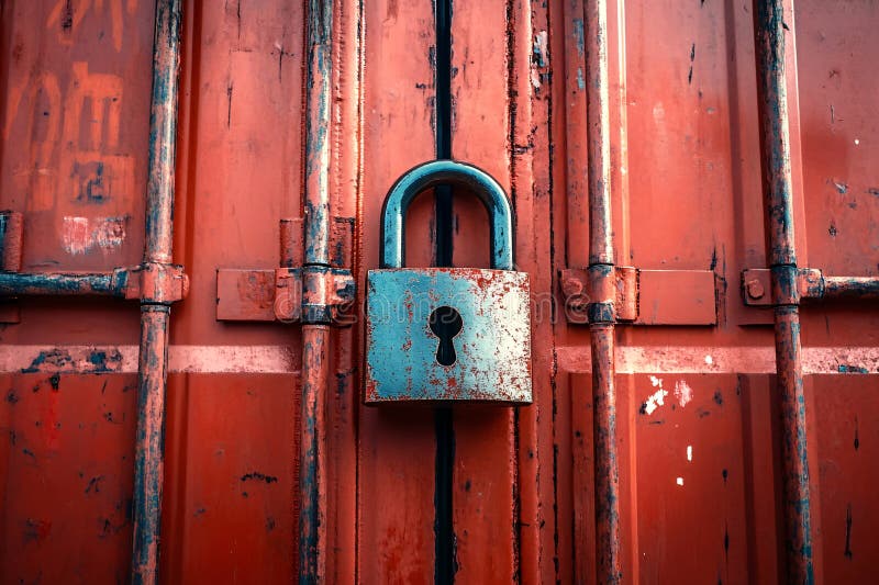 The Image of a Large Padlock on a Shipping Container Represents Trade ...