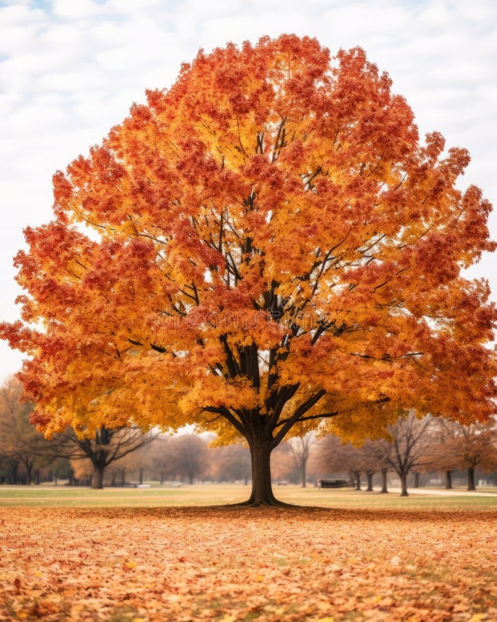 An Image of a Large Tree in the Fall Stock Illustration - Illustration ...