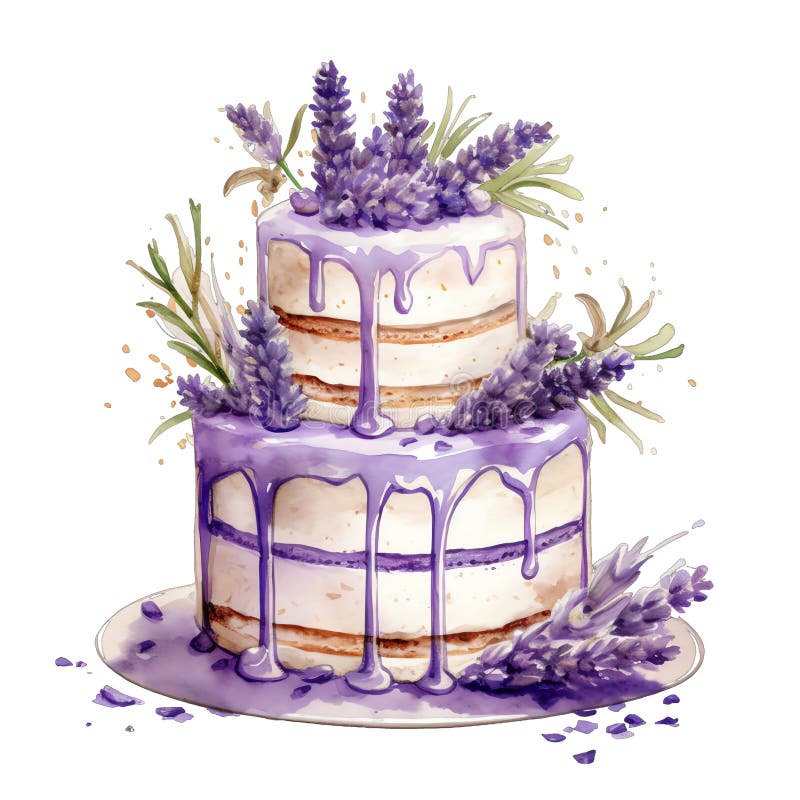 Lavender Cake Watercolor Illustration, Lavender Clipart Stock ...