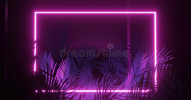 Image of Leaves Over Pink Neon Rectangle on Black Background Stock ...