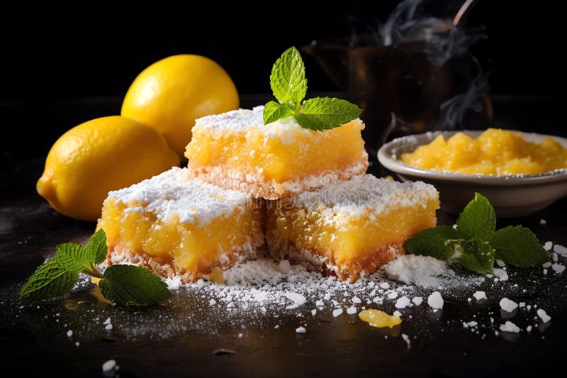 Lemon Bar with Powdered Sugar Tasty Dessert Background Stock ...