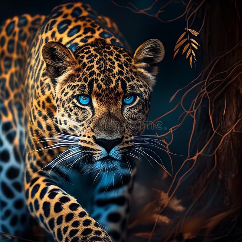 Gaze of the Leopard with Blue Eyes Stock Illustration - Illustration of ...