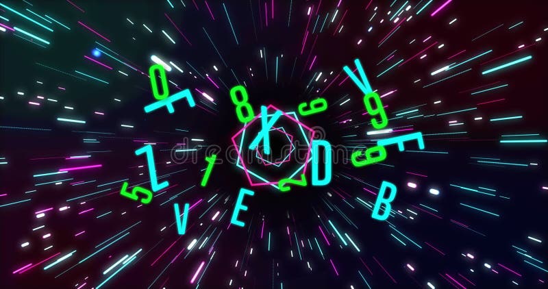 Image of Letters and Numbers Over Light Trails on Black Background ...