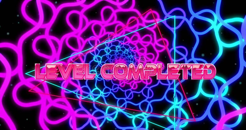 Image of Level Completed Text Banner Against Tangled Blue and Purple ...